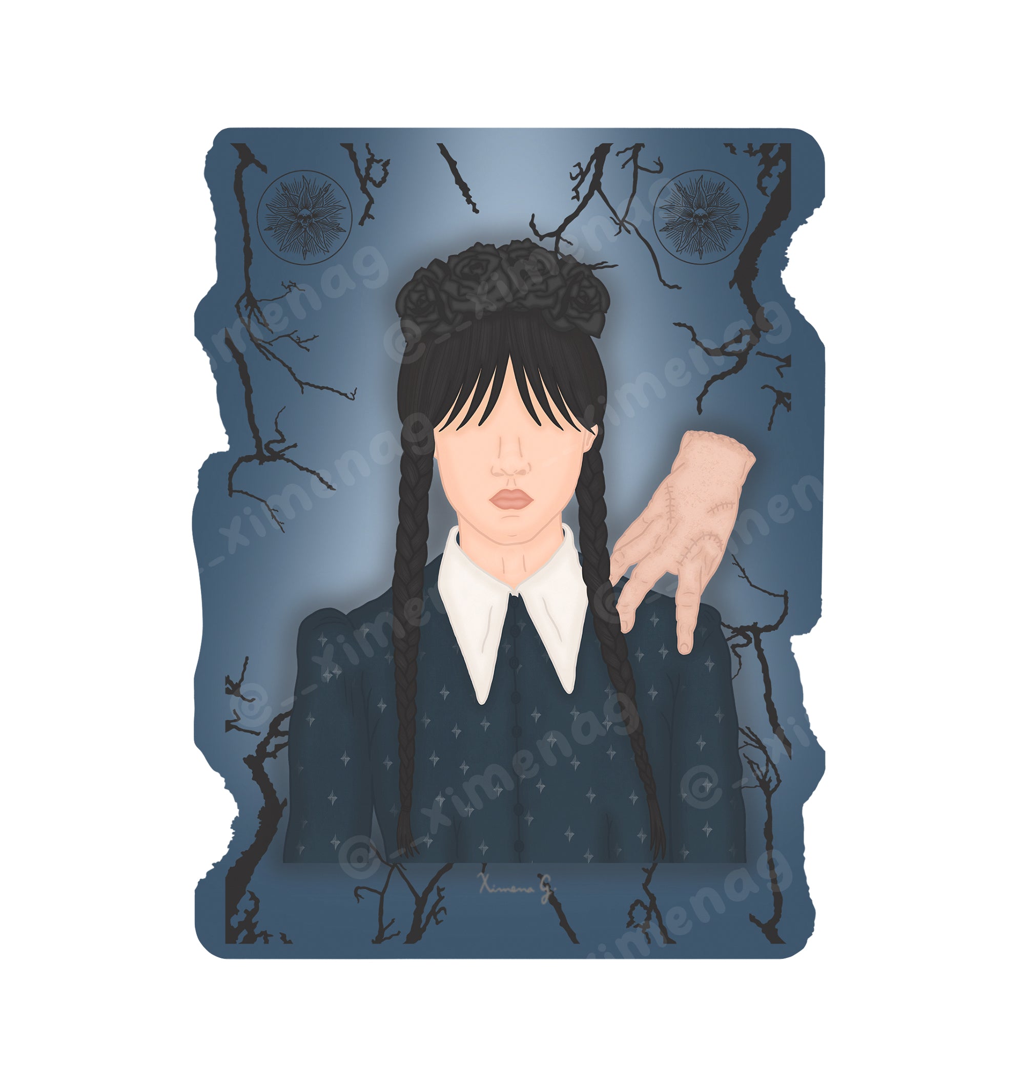 Sticker Waterproof - Wednesday Addams y Thing (la mano) | Planner ...